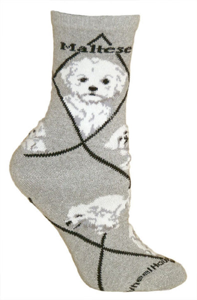 Maltese Puppy Cut Dog Breed Novelty Socks Gray | Doggy Style Gifts