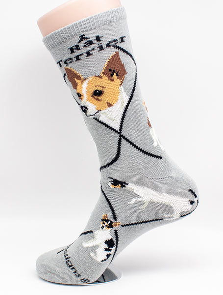 Rat Terrier Dog Breed Novelty Socks Gray | Doggy Style Gifts